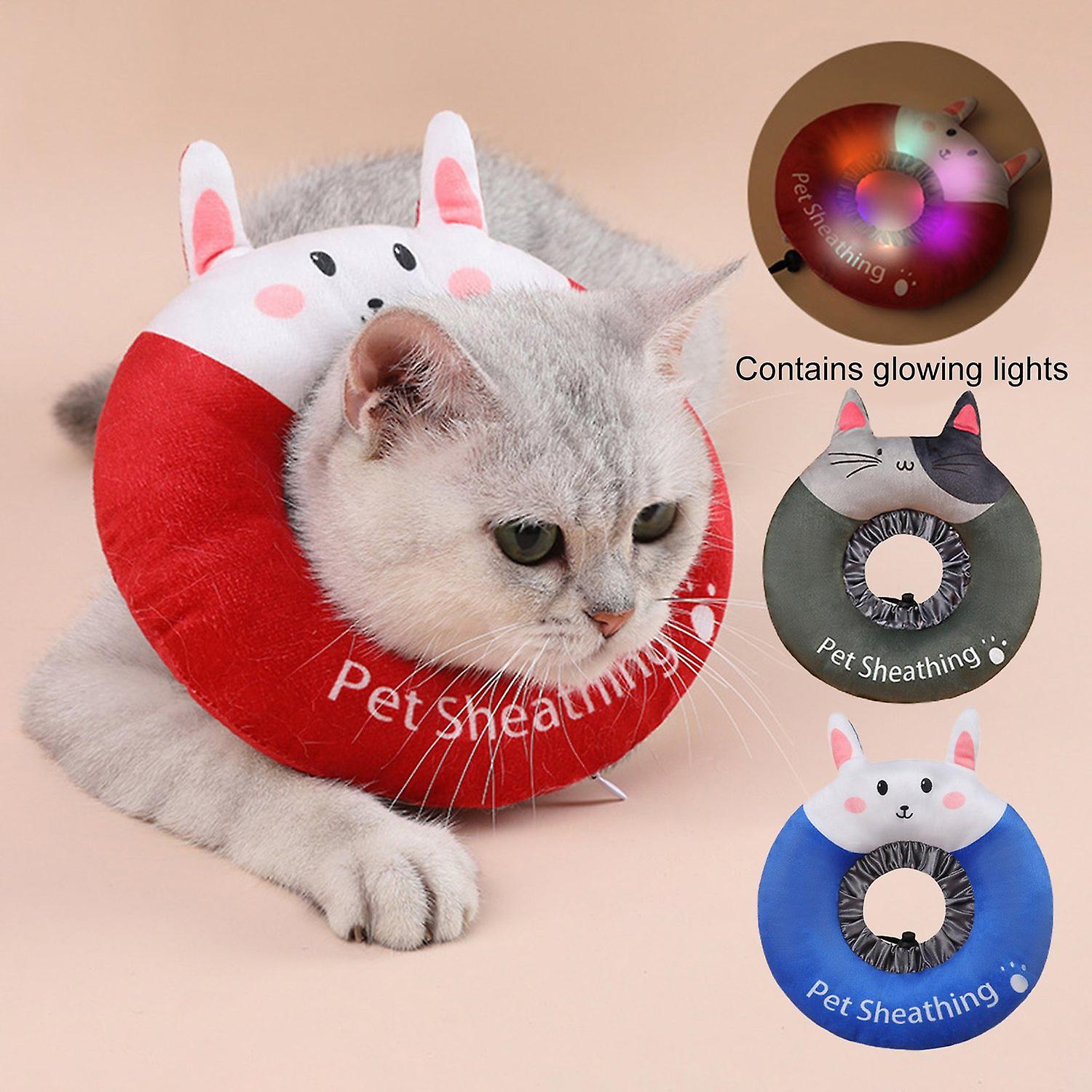 Cat E-Collar Cartoon Ears Glow Anti-licking Lovely Bright Color Cat ...
