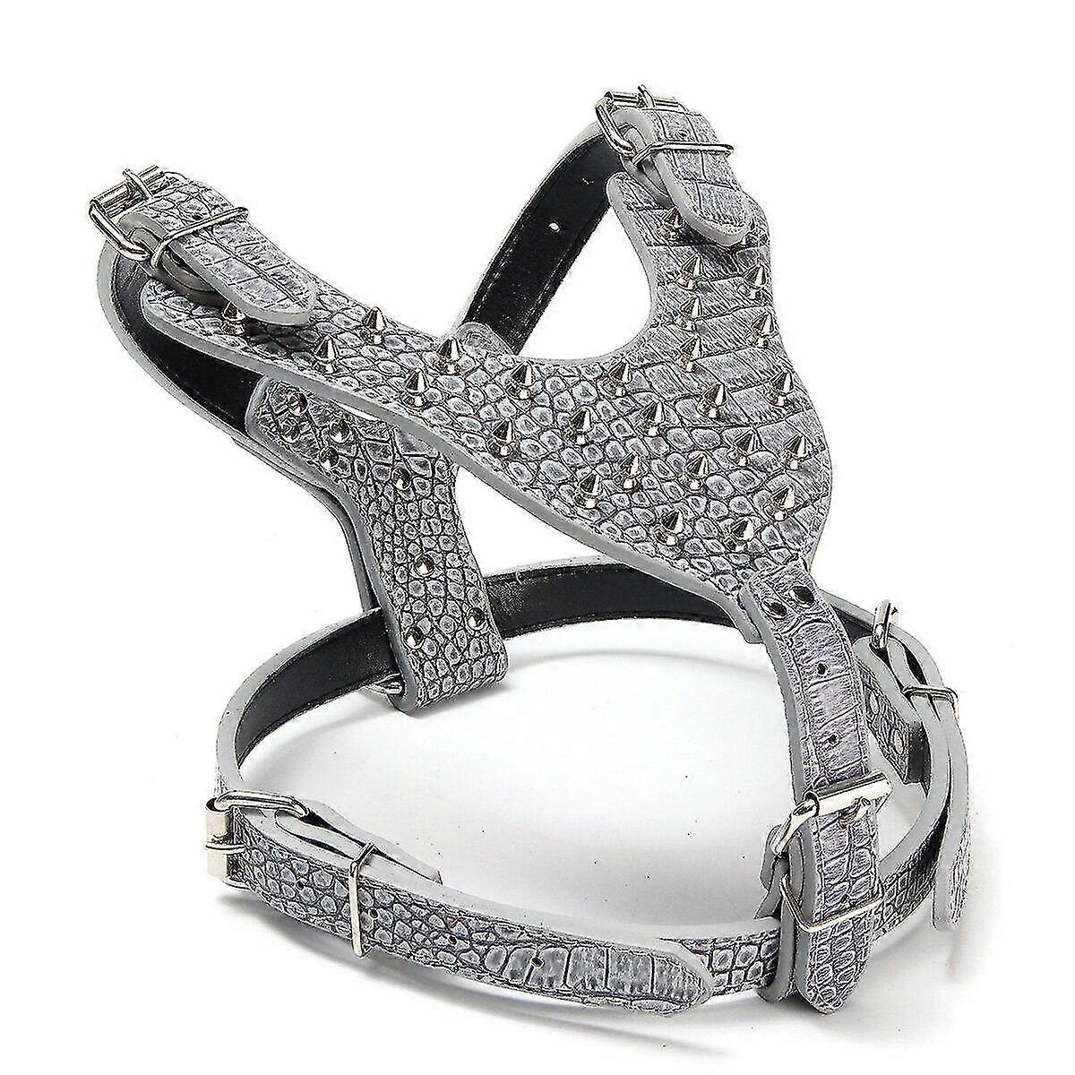 Leather Dog Harness Collar Leash Set Spiked Studded Staffy For Pet ...