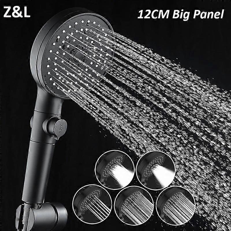5 Modes High Pressure Black Shower Head with Button One Key Stop Water ...