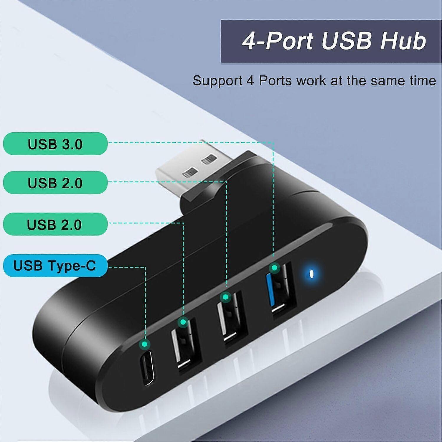 4-Port USB 3.0 Hub with 3 USB Ports & 1 USB C Power/Data Port USB ...