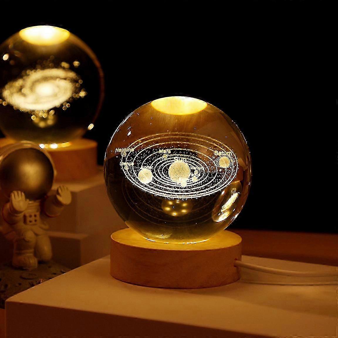 3D Planet Crystal Ball Night Light, Crystal Ball with Wooden Base, 3D ...