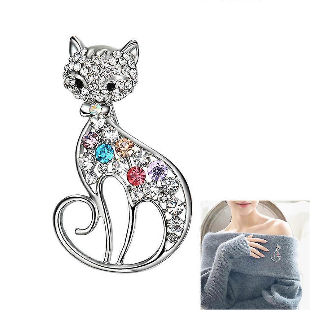 Women Brooches Cute Crystal Zircon Cat Lady Girls Dress Sweater Scarf ...