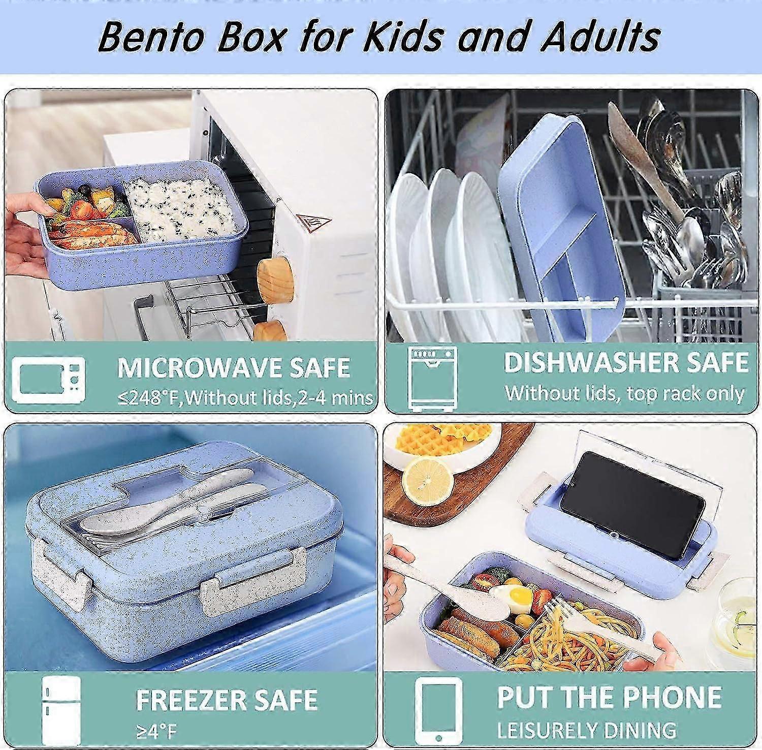 Adults Lunch Boxes - 3 Compartment Bento Lunch Box Leak Proof ...