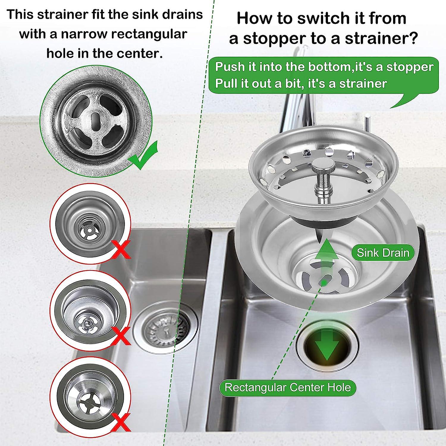 2pcs Kitchen Sink Strainer Stopper 2 In 1, Spring Clip Plunger ...