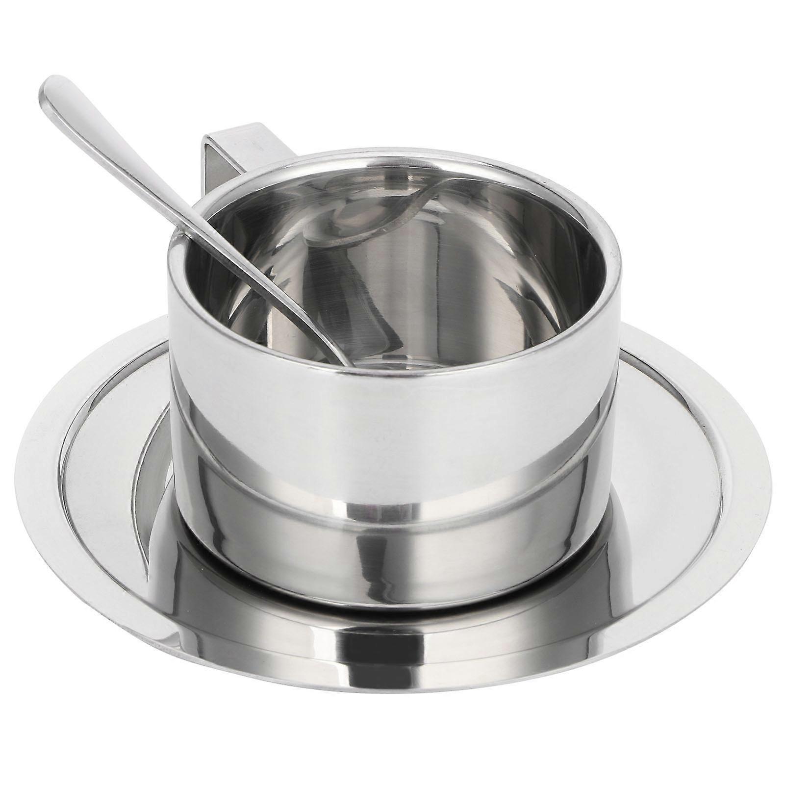 Coffee Cup Plate Spoon Set 304 Stainless Steel Double Wall Insulation ...