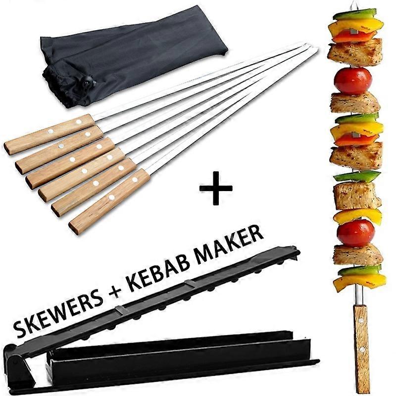 340 Stainless Steel BBQ Long Skewers with Kebab Maker for Shish Kebab ...