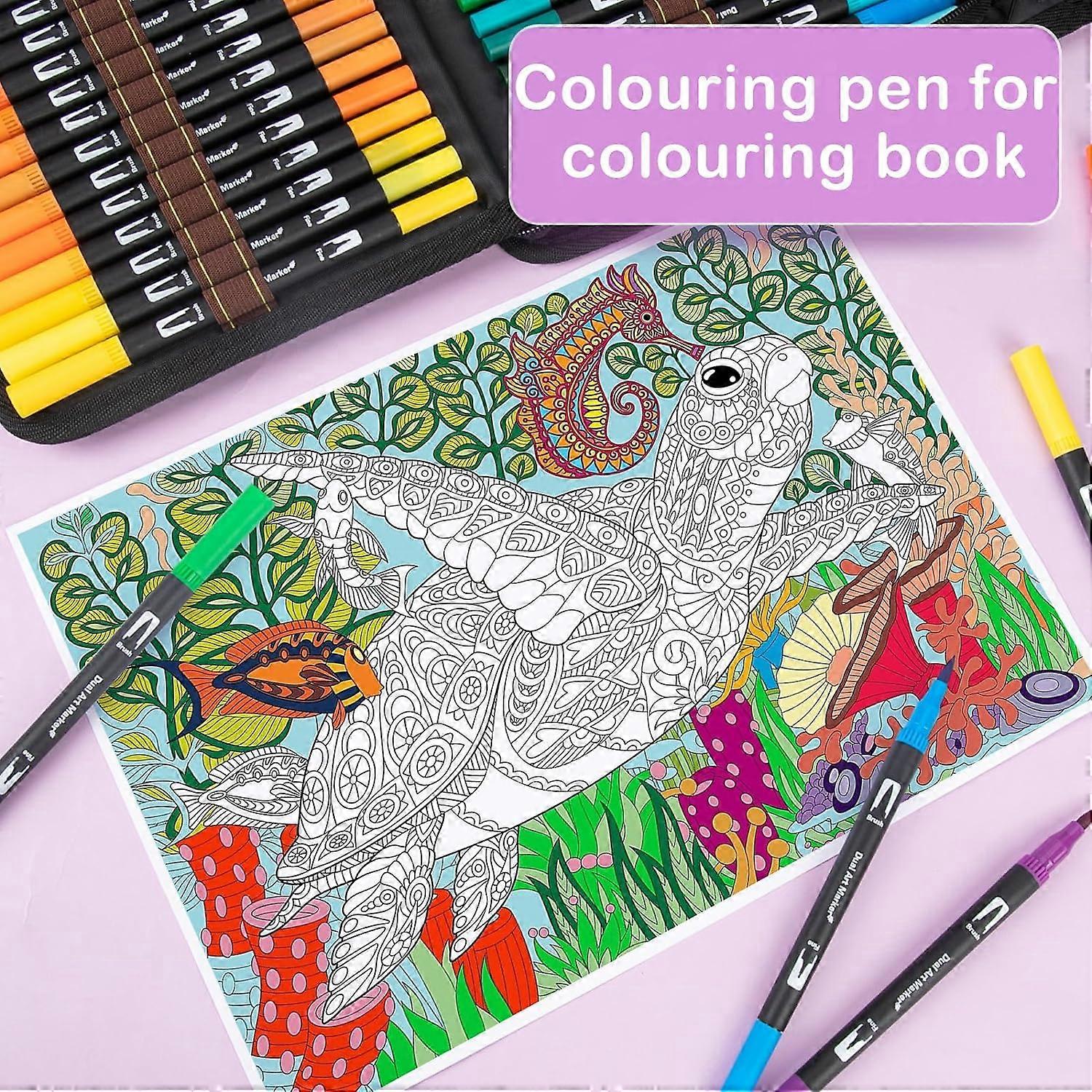 Colouring Pens for Adults & Kids, Felt Tip Pens, Dual Tip Brush Pens ...