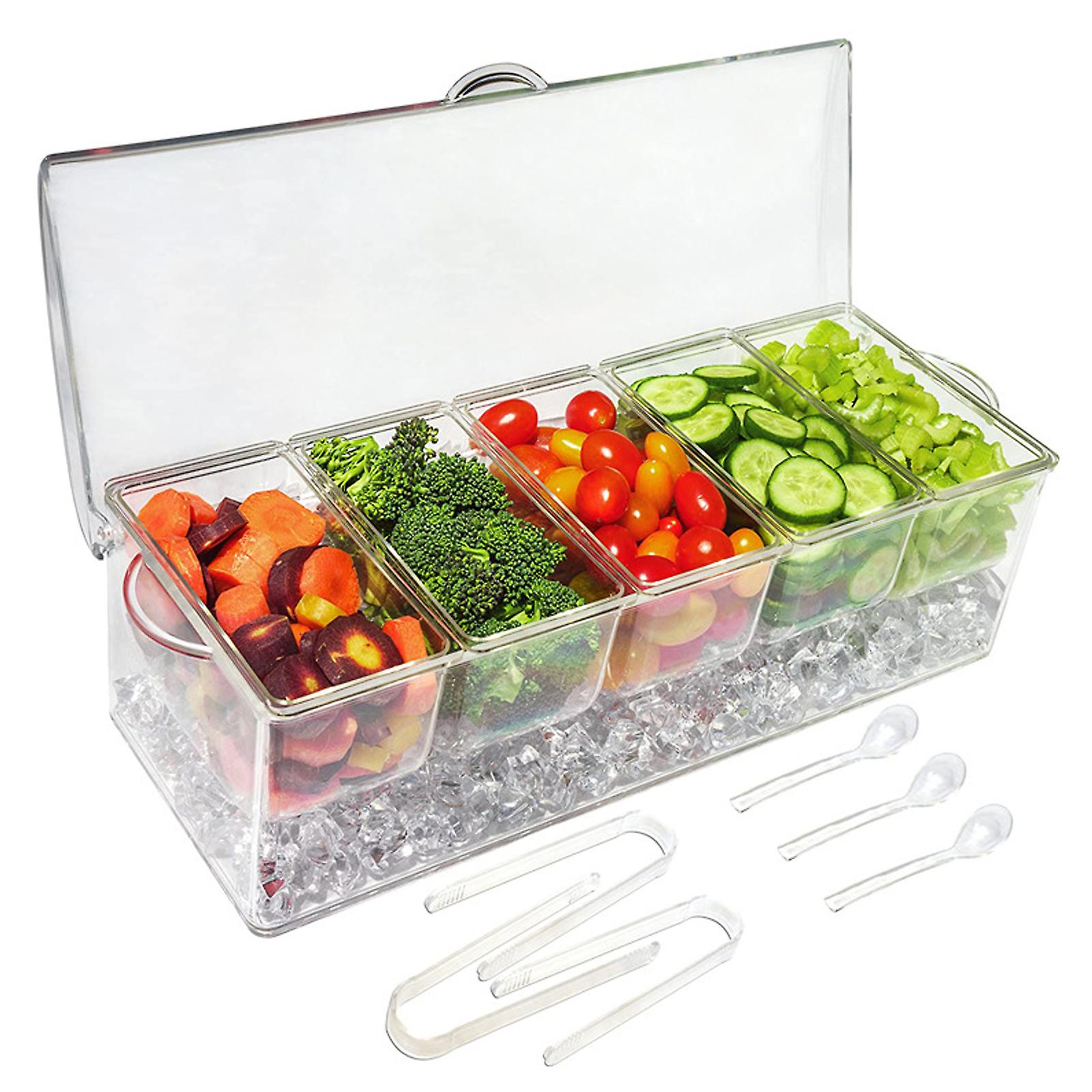 100% Brand New 5 Compartment Condiment Tray with Lid Ice Chilled ...