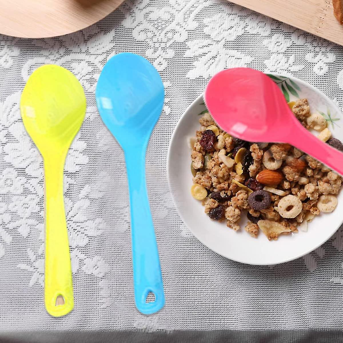 Plastic Spoons, Dessert Spoons, Plastic Egg Spoons, 3 Colours, 24 ...