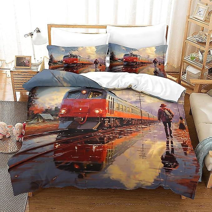 Cartoon Train Bedding Set 3D Printed Anime Train Quilt Cover Comforter ...