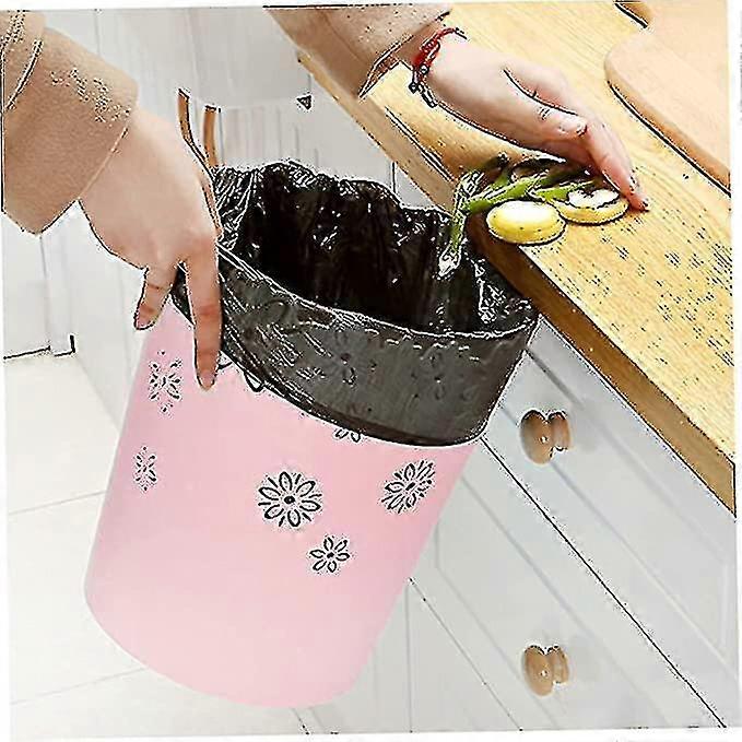 Plastic Trash Can Hollow Flower Wastepaper Basket Round Lidless Garbage ...