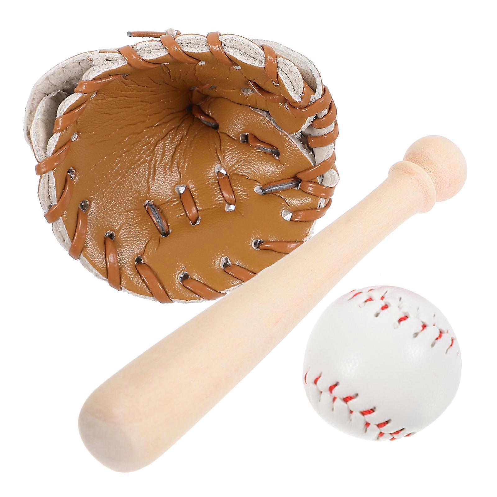 1 Set of Mini Baseball Bat Glove Ball Kit Mini House Miniature Sports ...