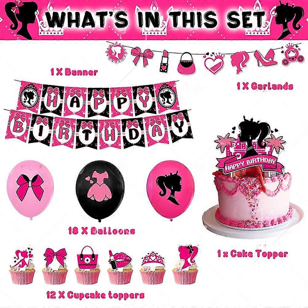 Barbie Womens Girls Birthday Party Decorations Happy Birthday Banner ...