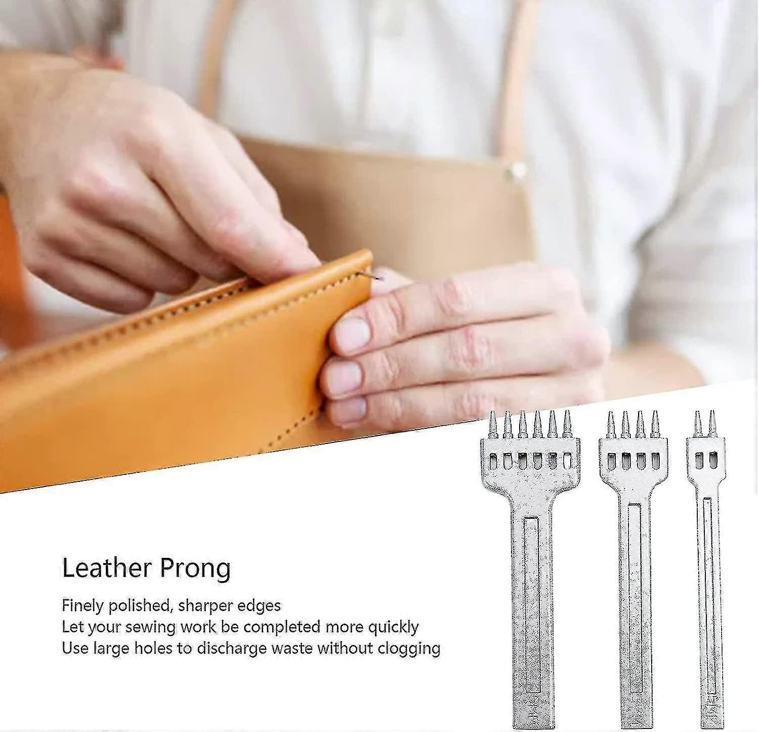 Steel Leather Stitching Punch, 2/4/6 Prong Row Hole Punch Diamond Lacing Stitching Chisel Set ...