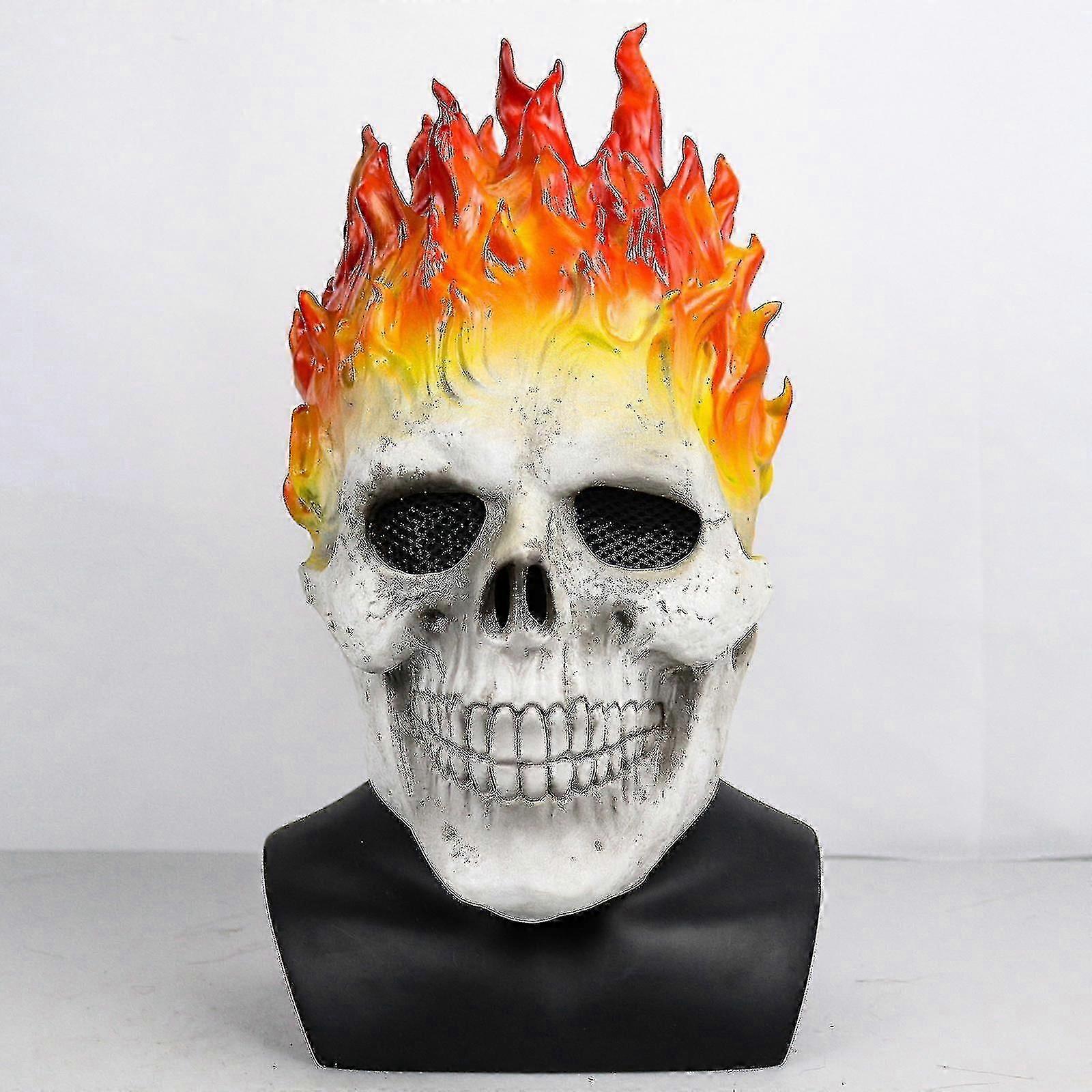 Halloween Ghost Rider Red And Blue Flame Skull Mask Horror Ghost Full ...