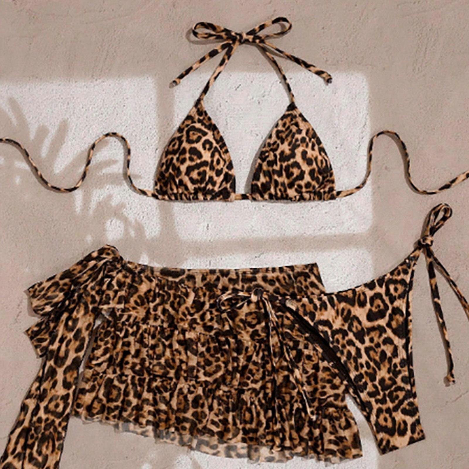 Elegant Leopard Print Tankini Set Polyester Swimwear Providing Daily ...