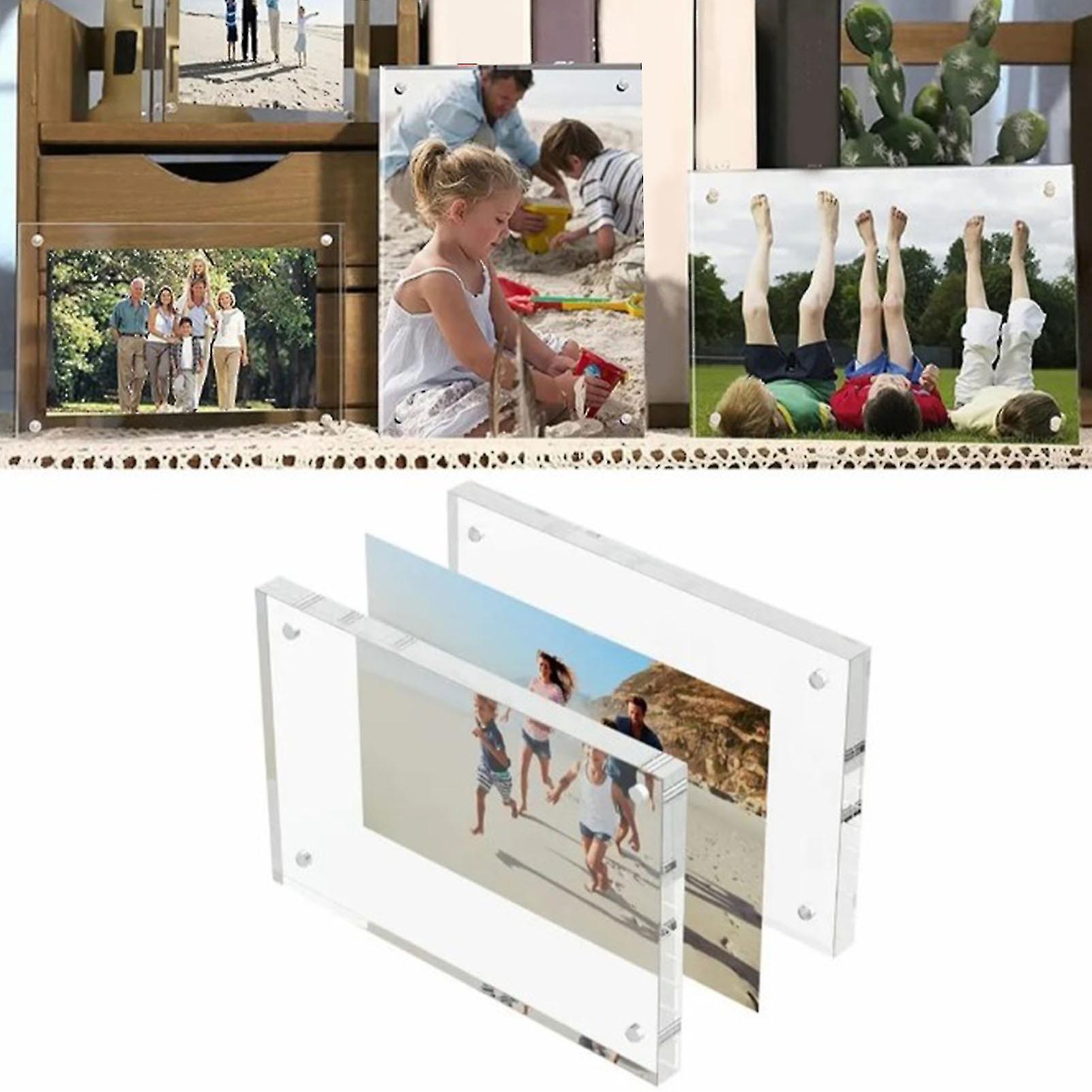 Acrylic Photo Frame Crystal Clear Frameless Double Sided Freestanding ...