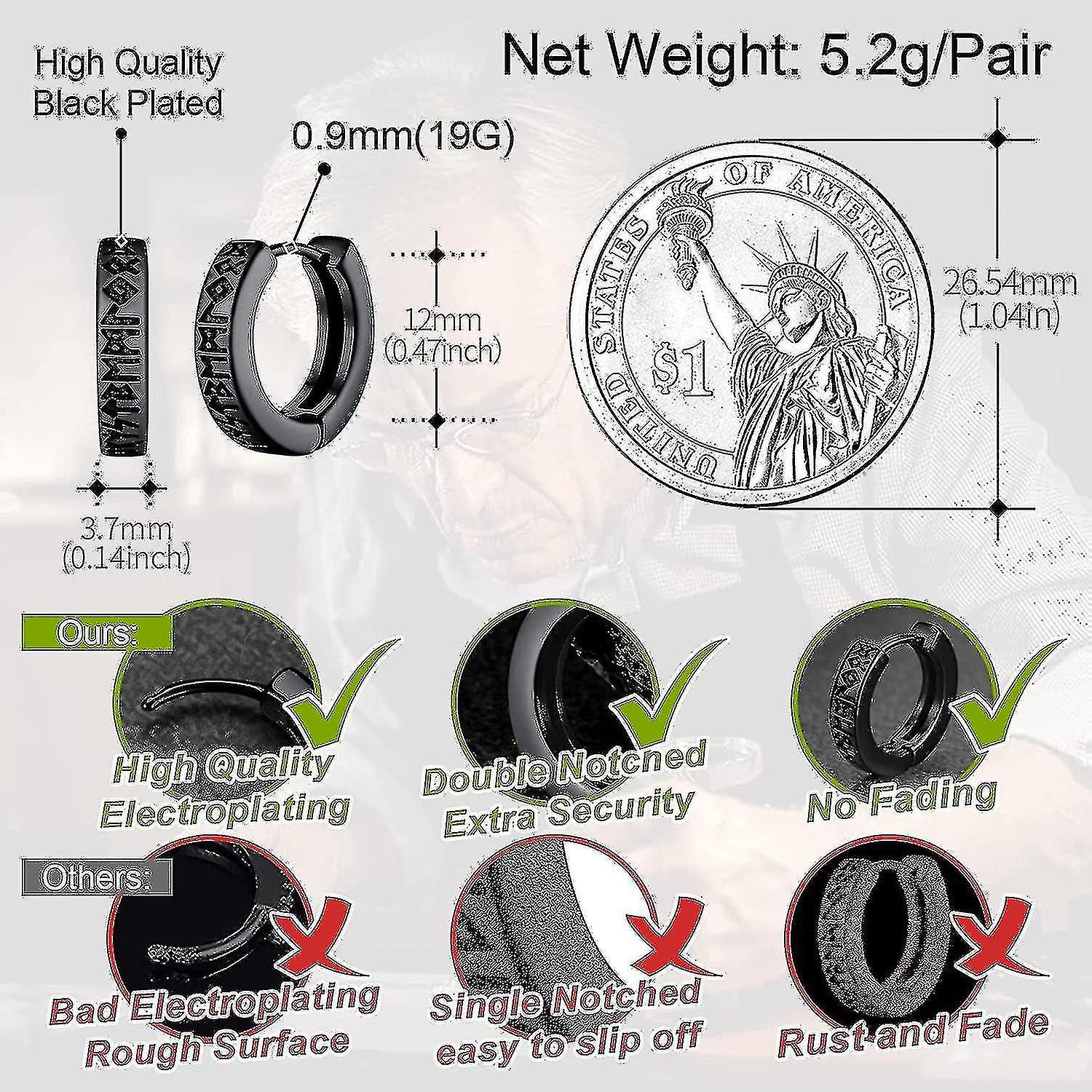 Norse Viking Runes Hoop Earrings For Men Women 12mm Huggie Hoops With ...