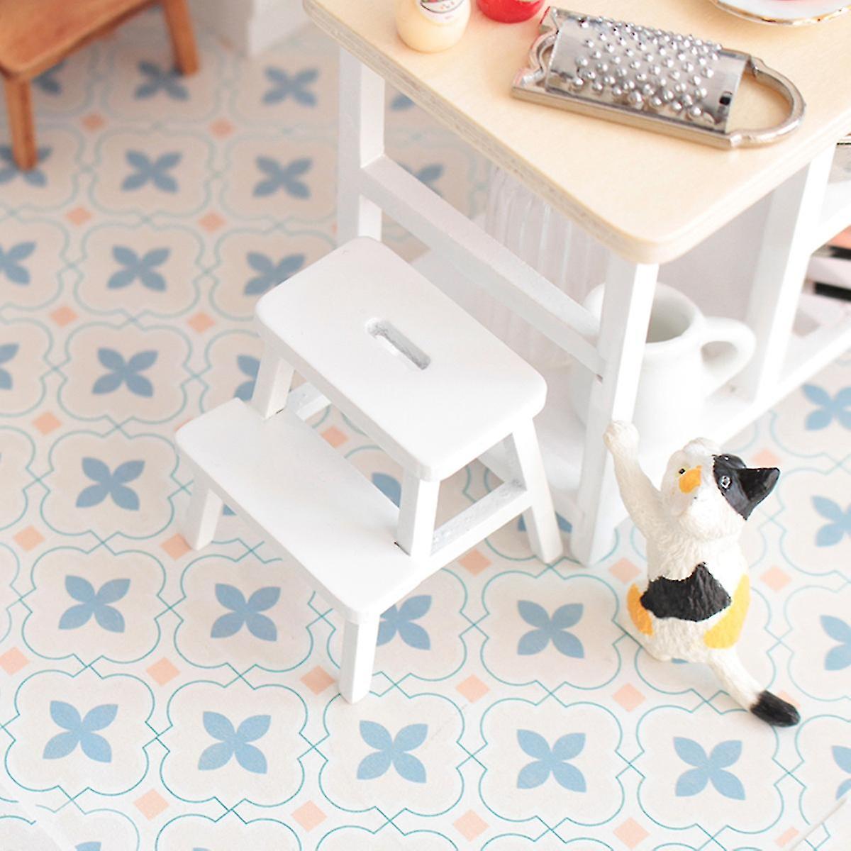 1/12 Miniature Cat Step Stool Wooden Kitten Footstool Double-Layer Sit ...