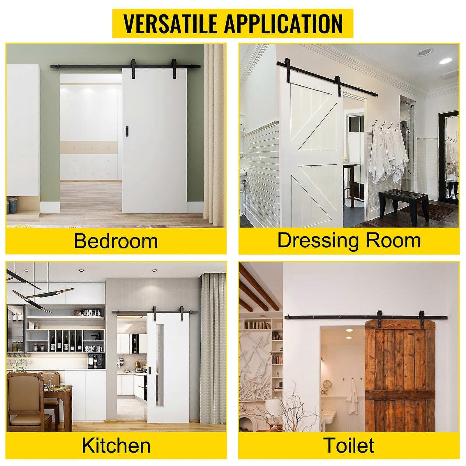 VEVOR 5FT-18FT Classic Rail Sliding Barn Door Black Double Doors Single Track Hardware Sliding ...