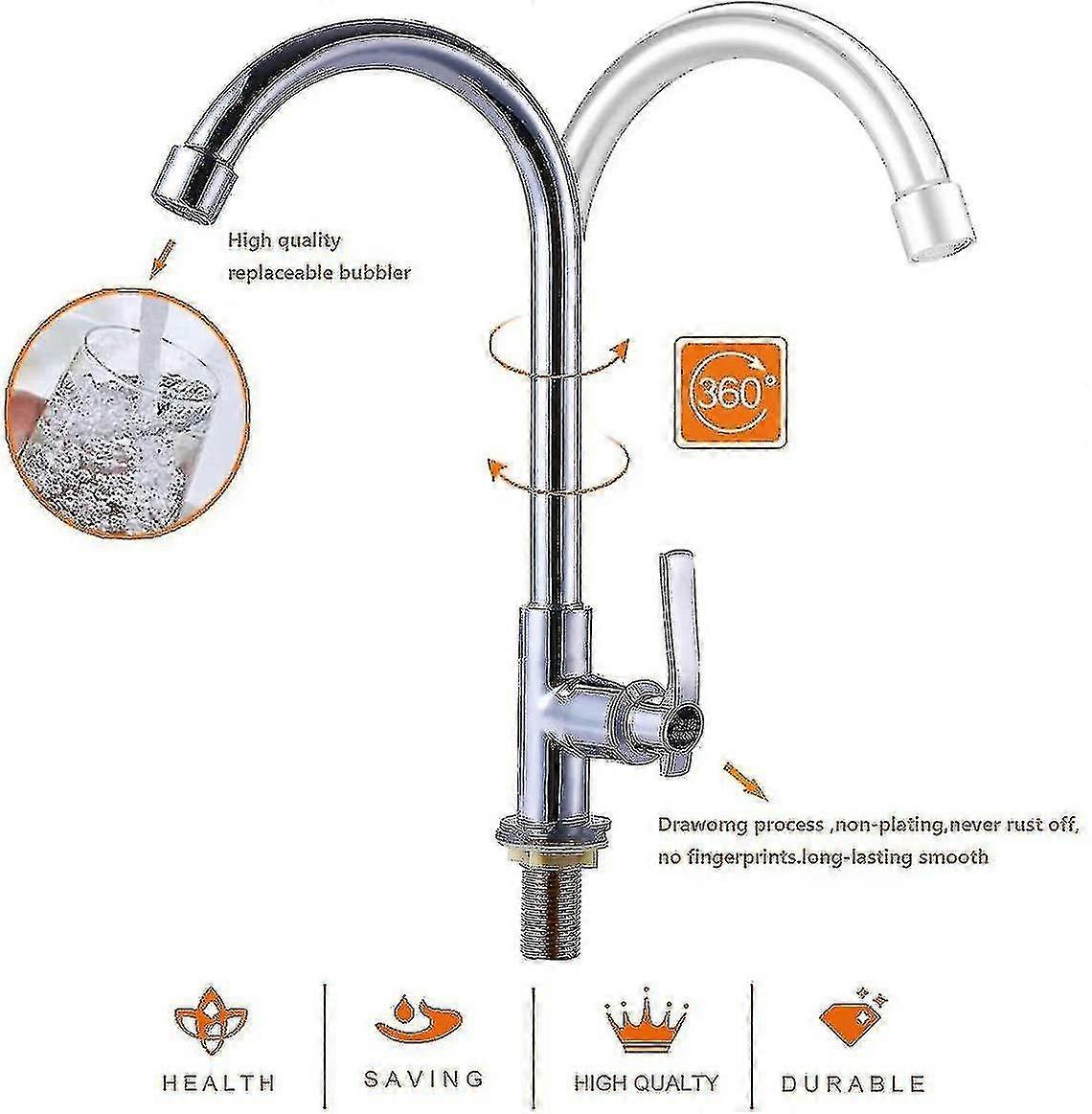 Cold Water Sink Faucet Single Handle One Hole High Arc Deck Mount ...