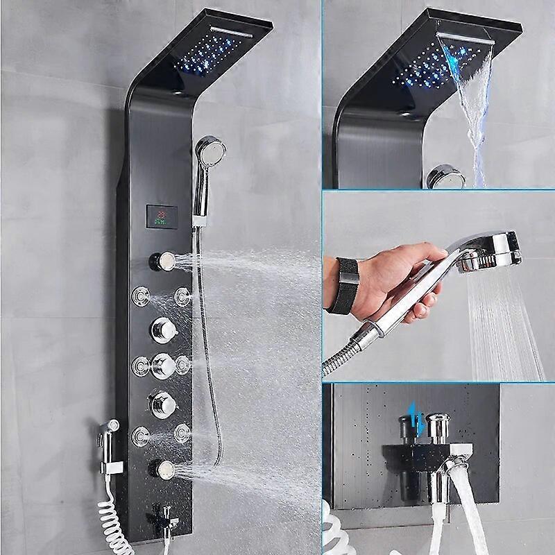 Wall Mount Black Shower Panel Shower Column LED Waterfall Shower Faucet ...