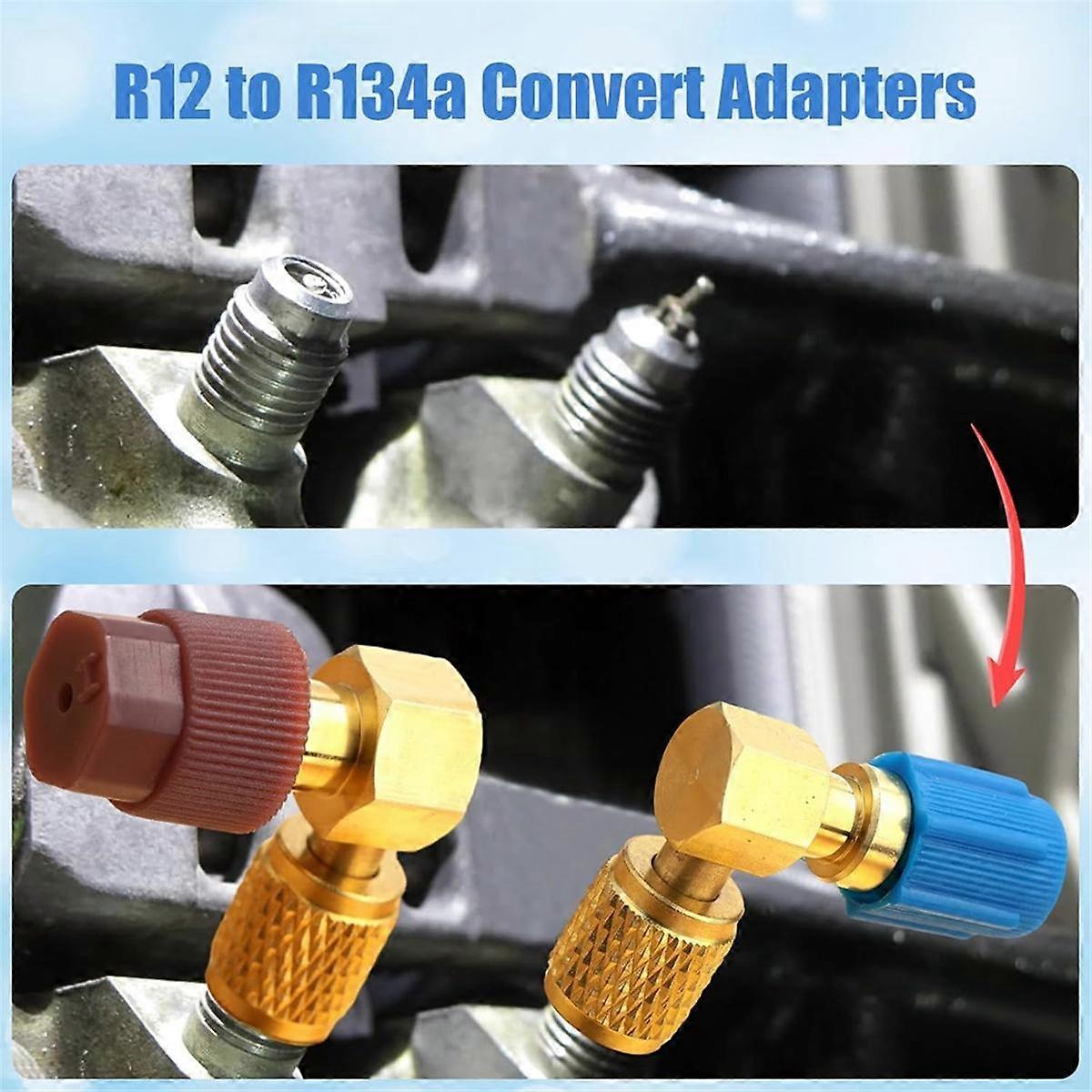 R12 to R134A AC Fitting Conversion Adapter Kit, Quick Coupler Valve A/C 90 Port Retrofit Adapter ...