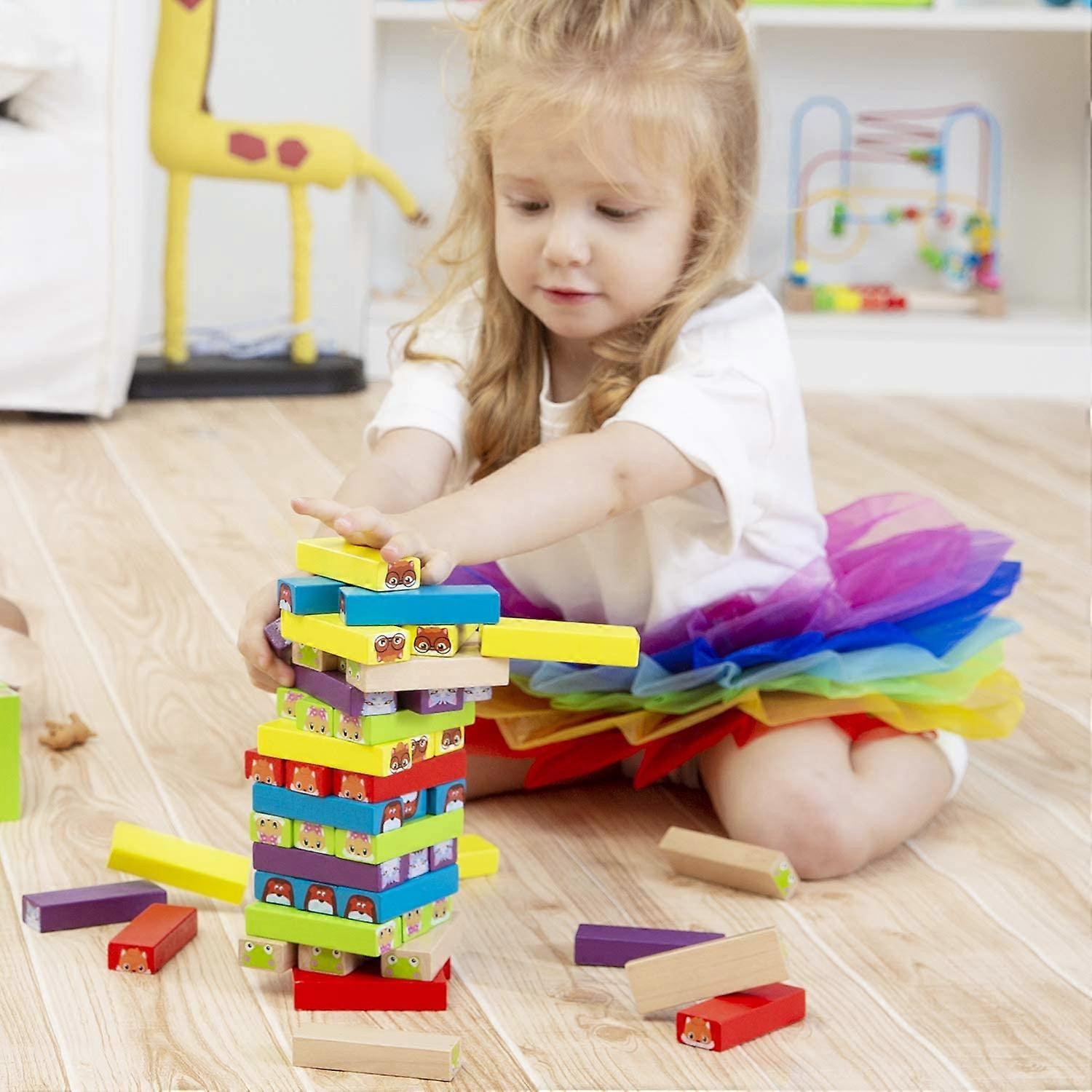 Colored Stacking Game Wooden Building BlocksTower Board Games for Kids ...