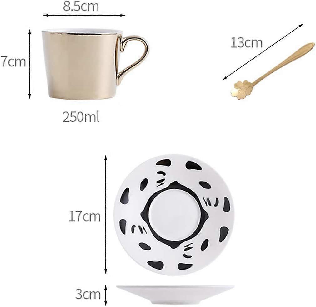 Panda Pattern Reflection Mirror Coffee Cup, Gold Porcelain Coffee Mug, Ceramic Tea Cup and ...