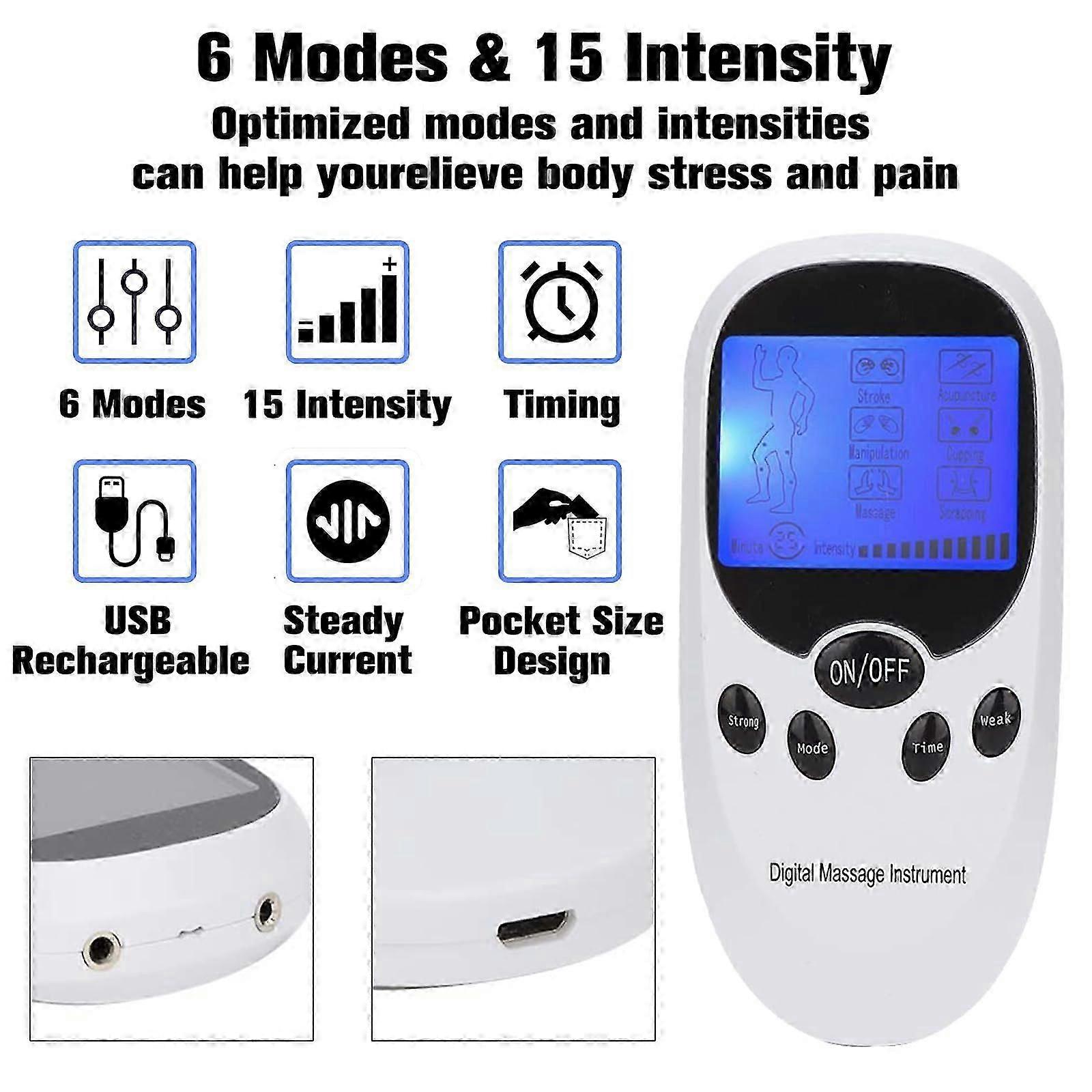 Pain therapy device, 2 channels TENS stimulation current device with 8 ...