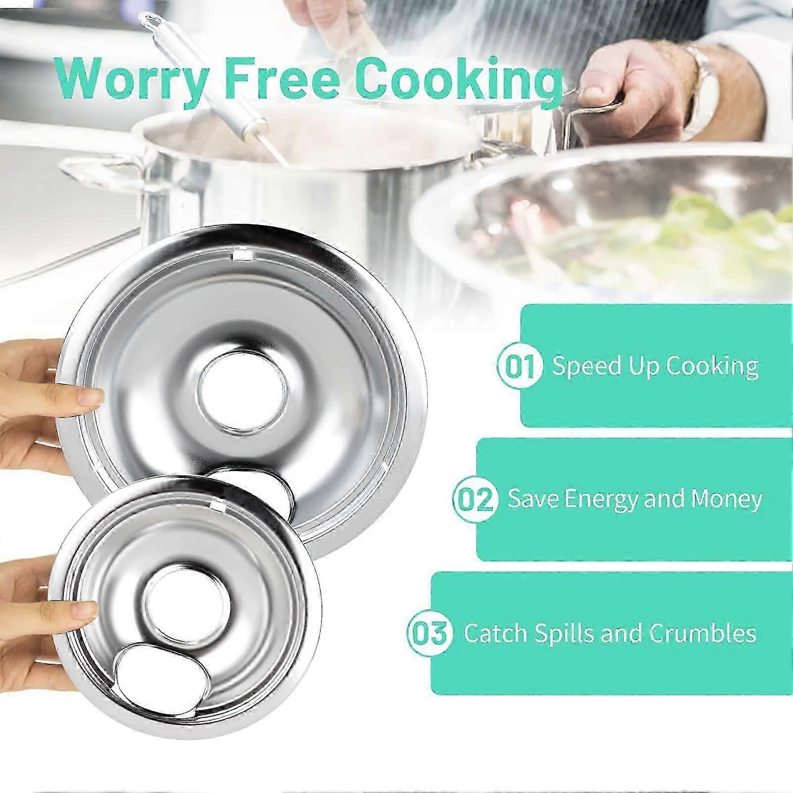 4Pcs 6/8-Inch Cooktop Drip Pan Round Electric Stove Top Burner Chrome ...