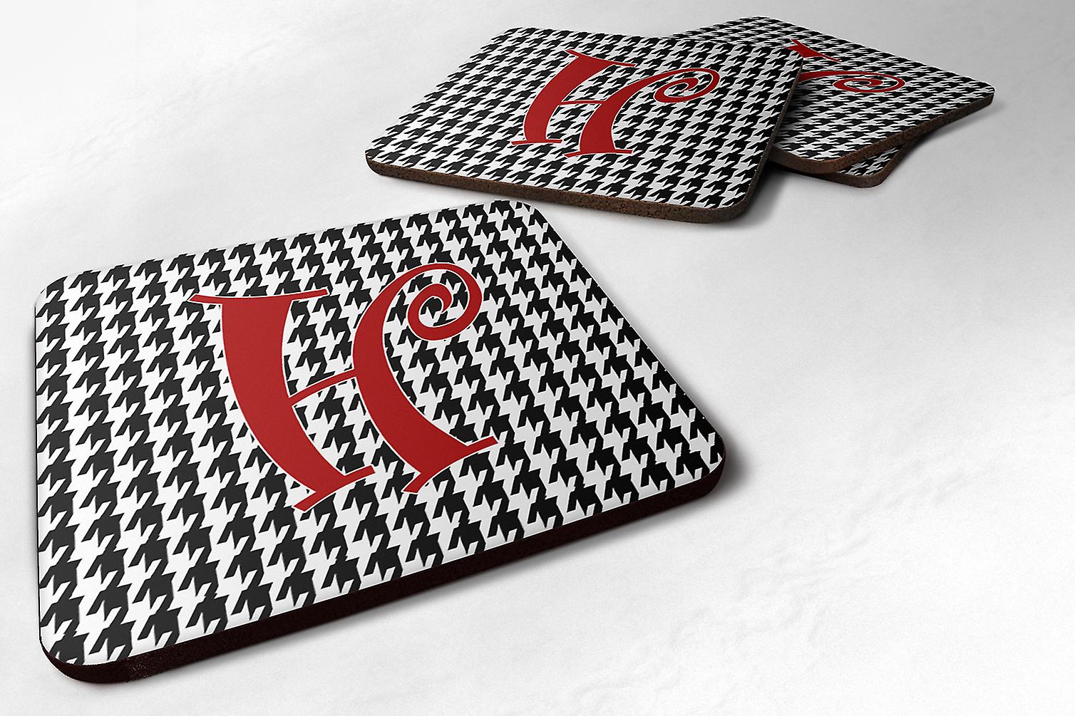 Set of 4 Monogram - Houndstooth Black Foam Coasters Initial Letter H ...