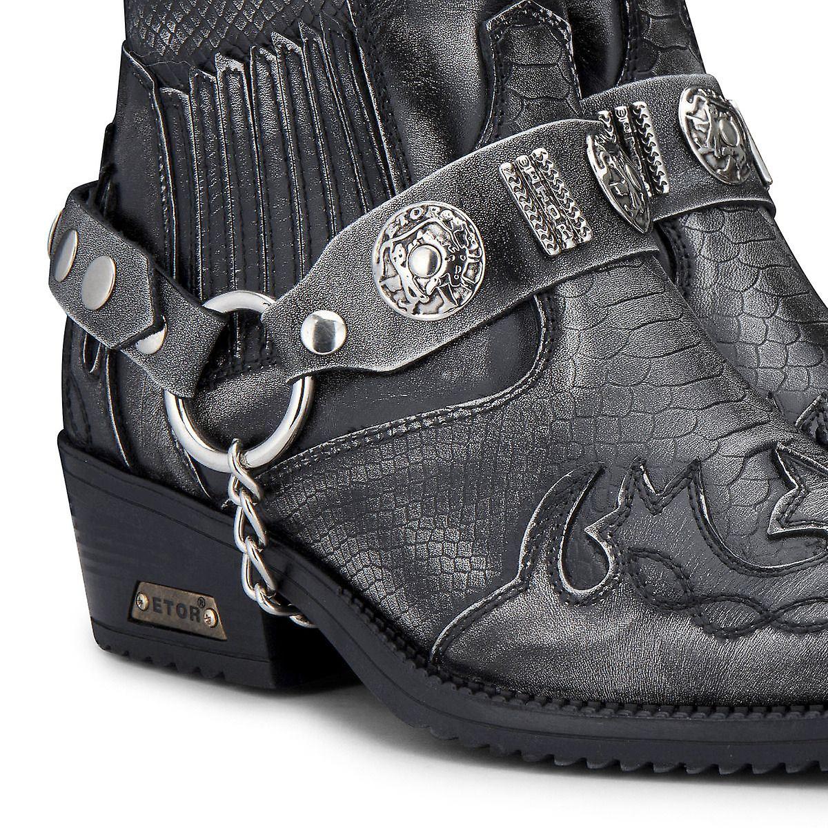 Mens Leather Grey Croc Cuban Biker Cowboy Ankle Boots | Fruugo UK