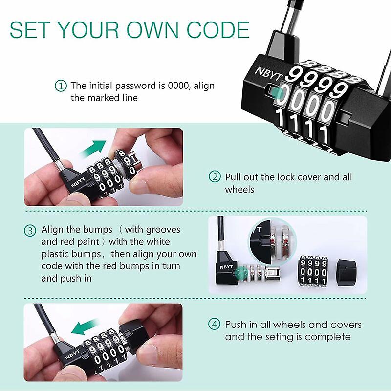 4-Digit Combination Padlock with Extended Steel Cable - Long Shackle ...