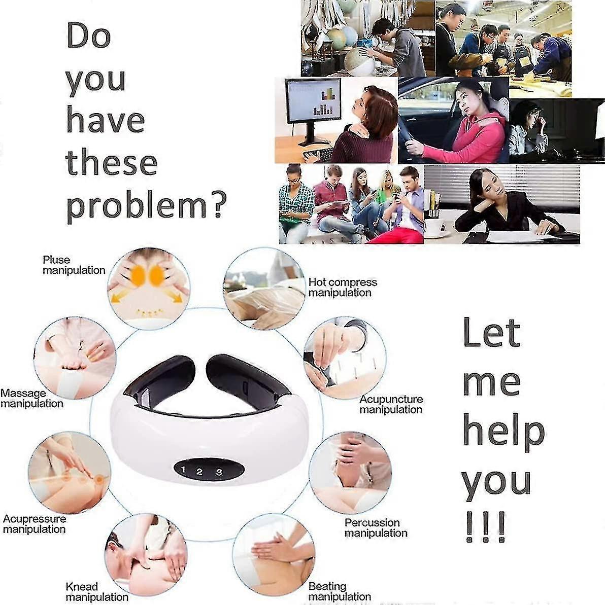 Ems Neck Massager Electric Pulse Neck Treatment Impulse Cervical Vertebra Back Shoulder Pain ...