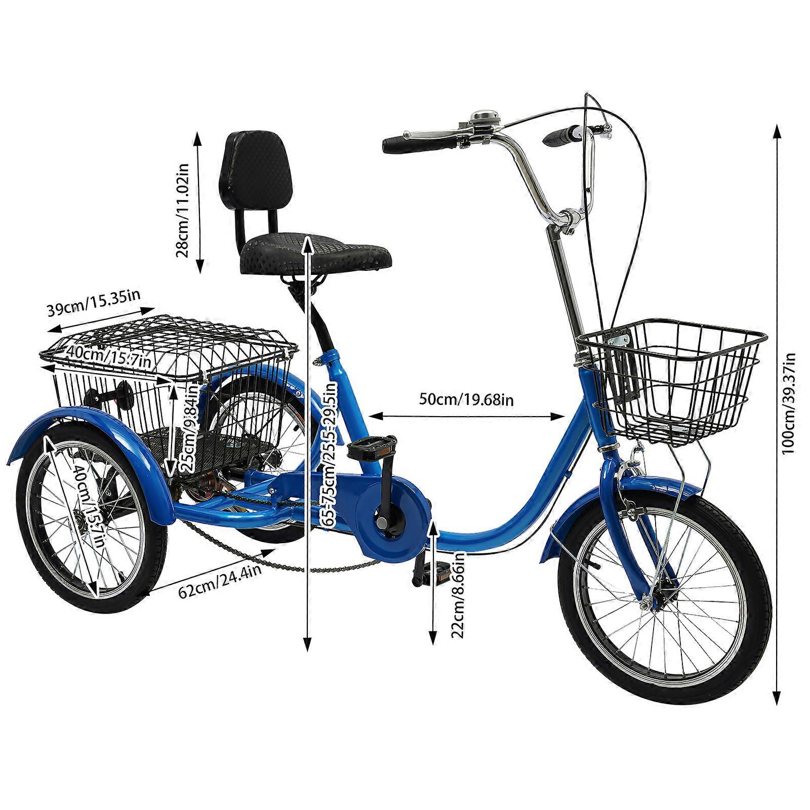 16" Adult Tricycle Adjustable Tricycle for Elderly 3 Wheel Bikes with ...