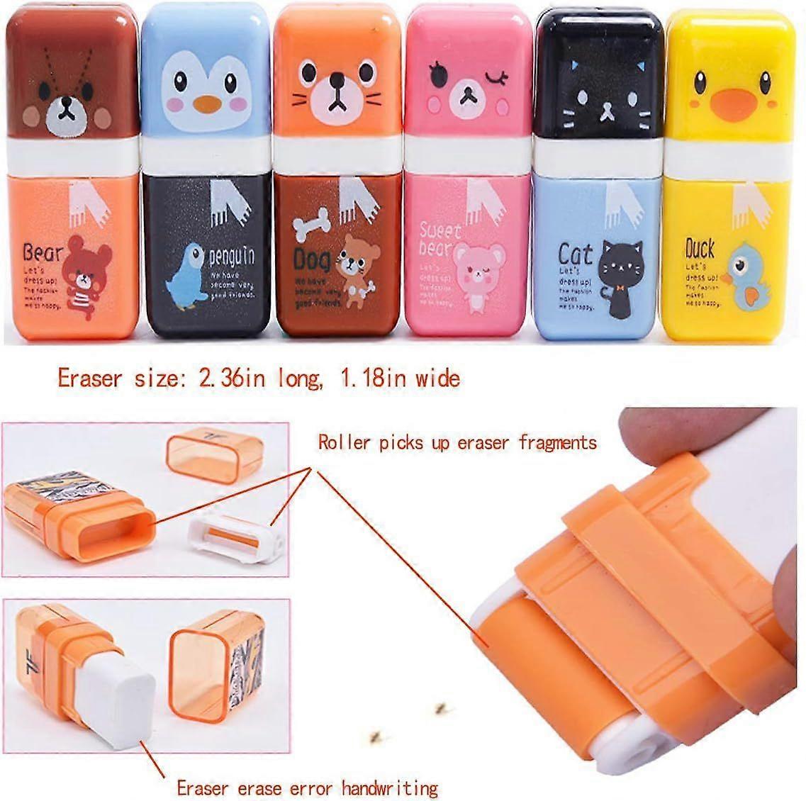 Pack of 6 Erasers for Kids Pencil Eraser Shaving Roller Case for Easy ...