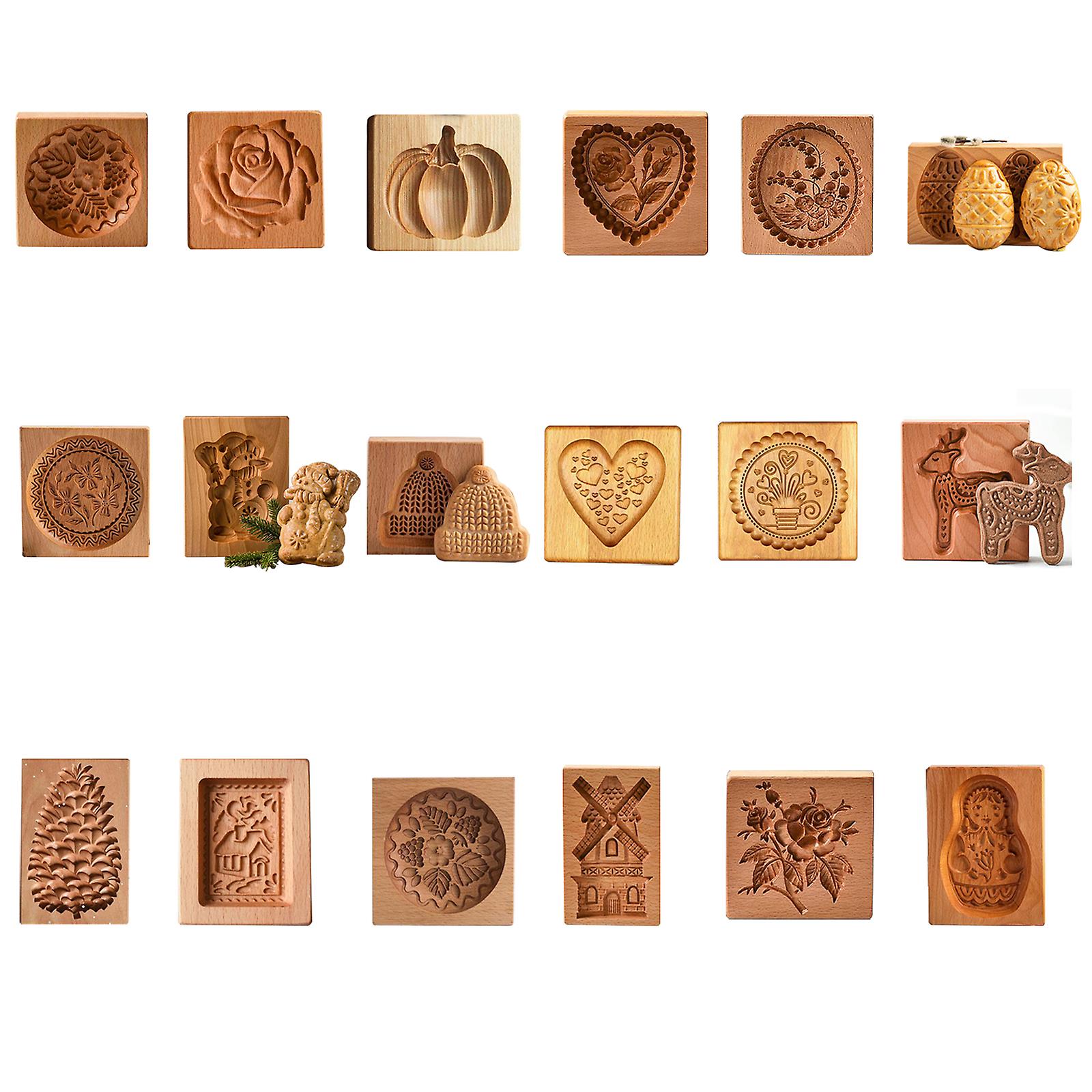 Carved Wooden Cookie Mold, Baking Embossing Cookies Stamp Mold Cutter ...