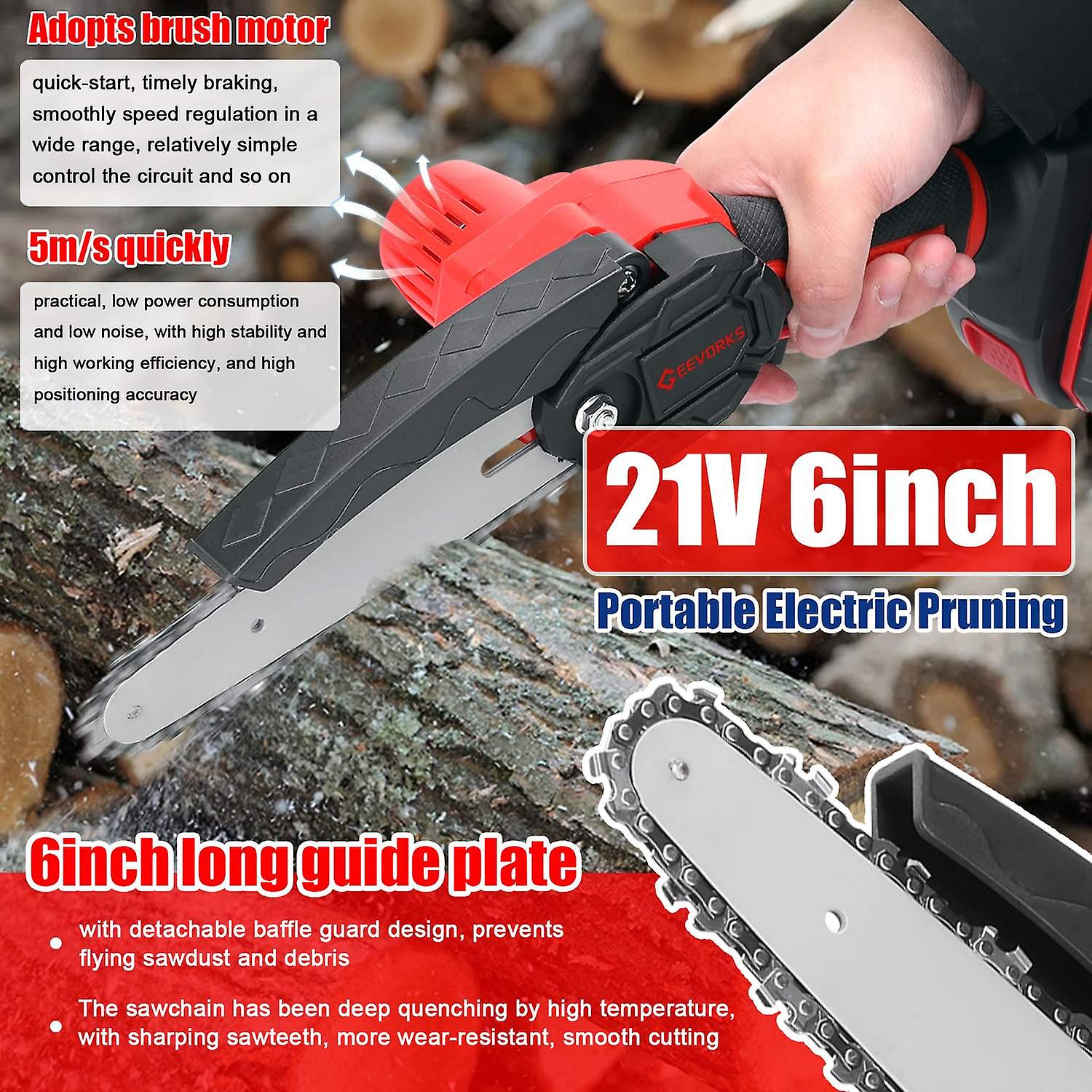 21V 6inch Portable Electric Pruning Saws Small Wood Splitting Chainsaw ...