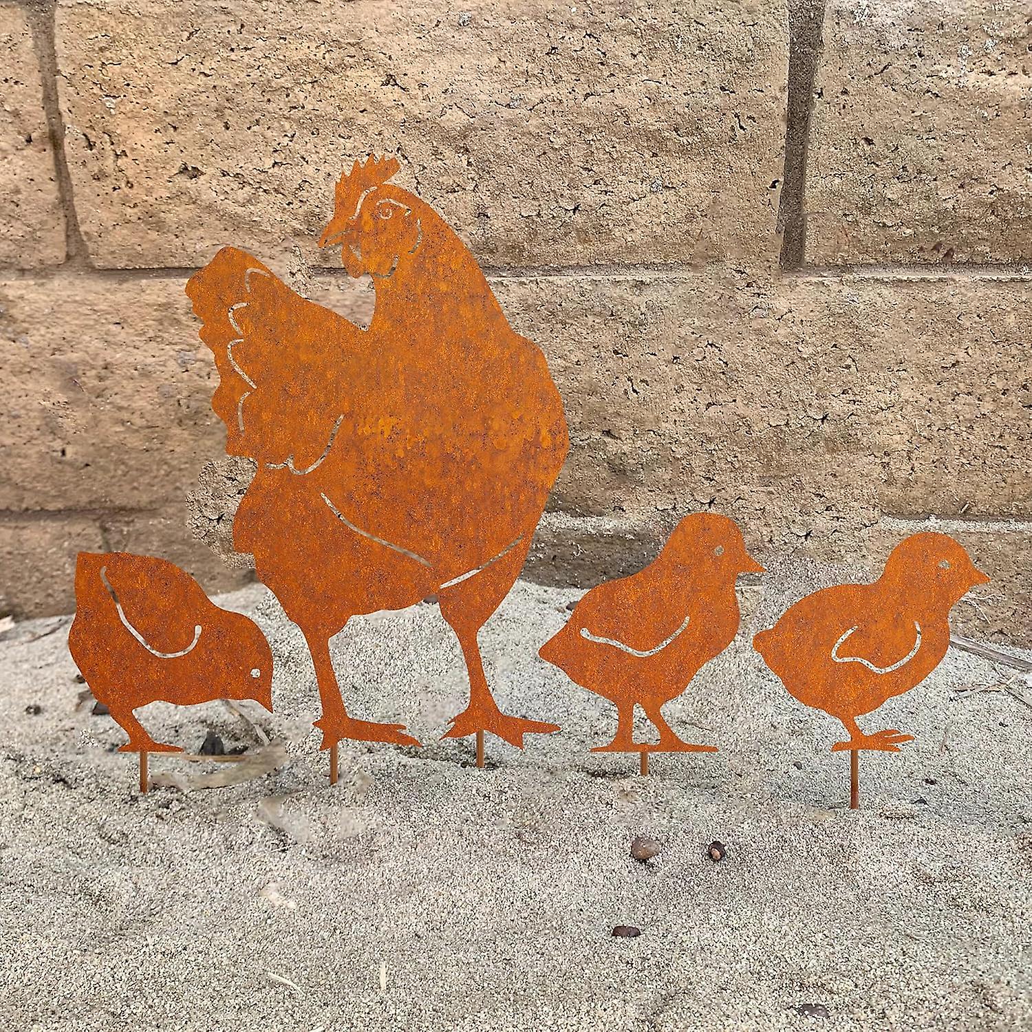 Rusty Chickens Garden Decoration, Natural Rust Patina, Garden ...