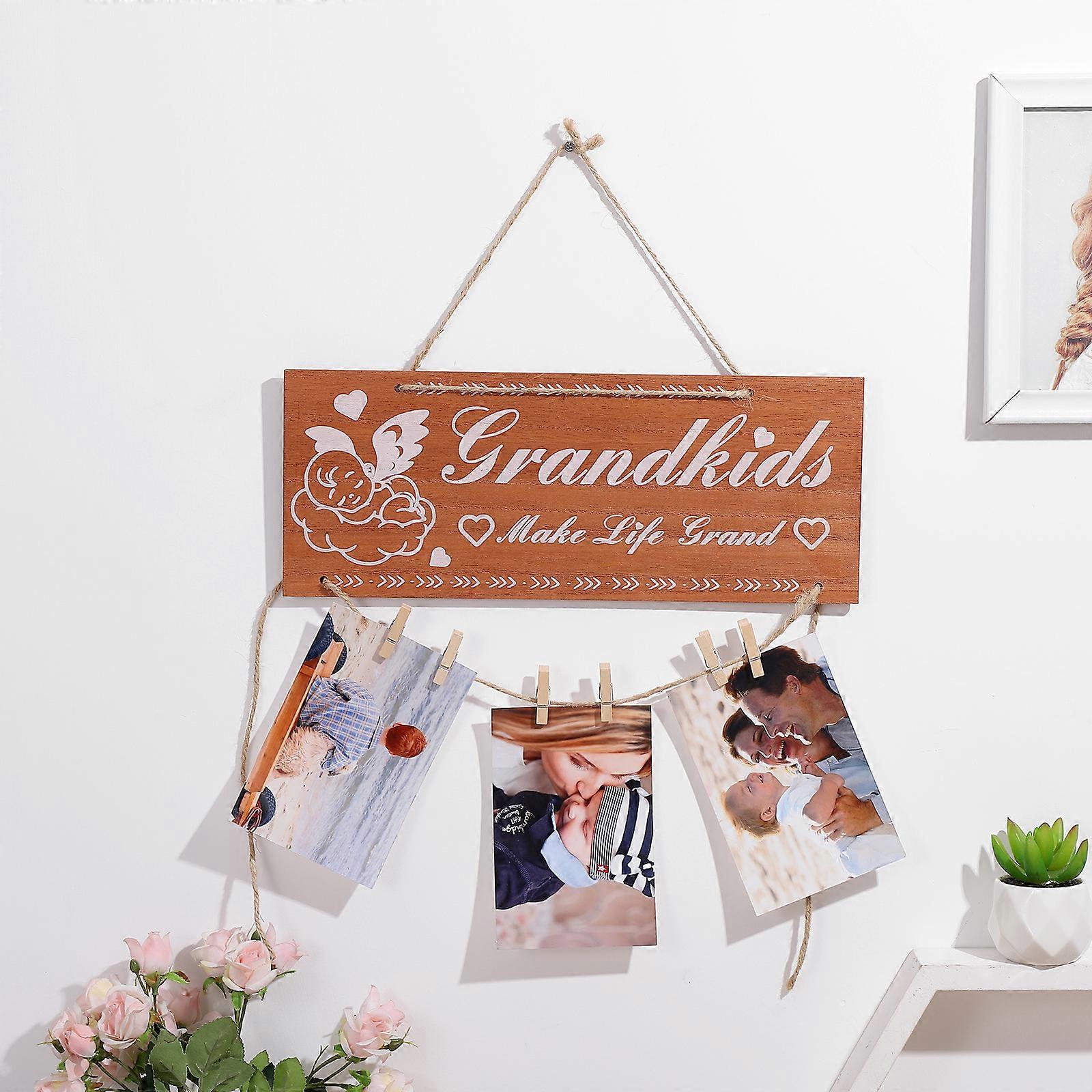 IMIKEYA Wooden Photo Hanging Holder Grandkids Make Life Grand Photo ...