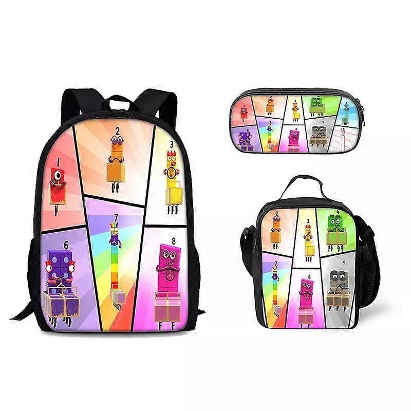 3Pcs/Set Numberblocks Backpack Bookbag School Lunch Bag Rucksack Pencil ...