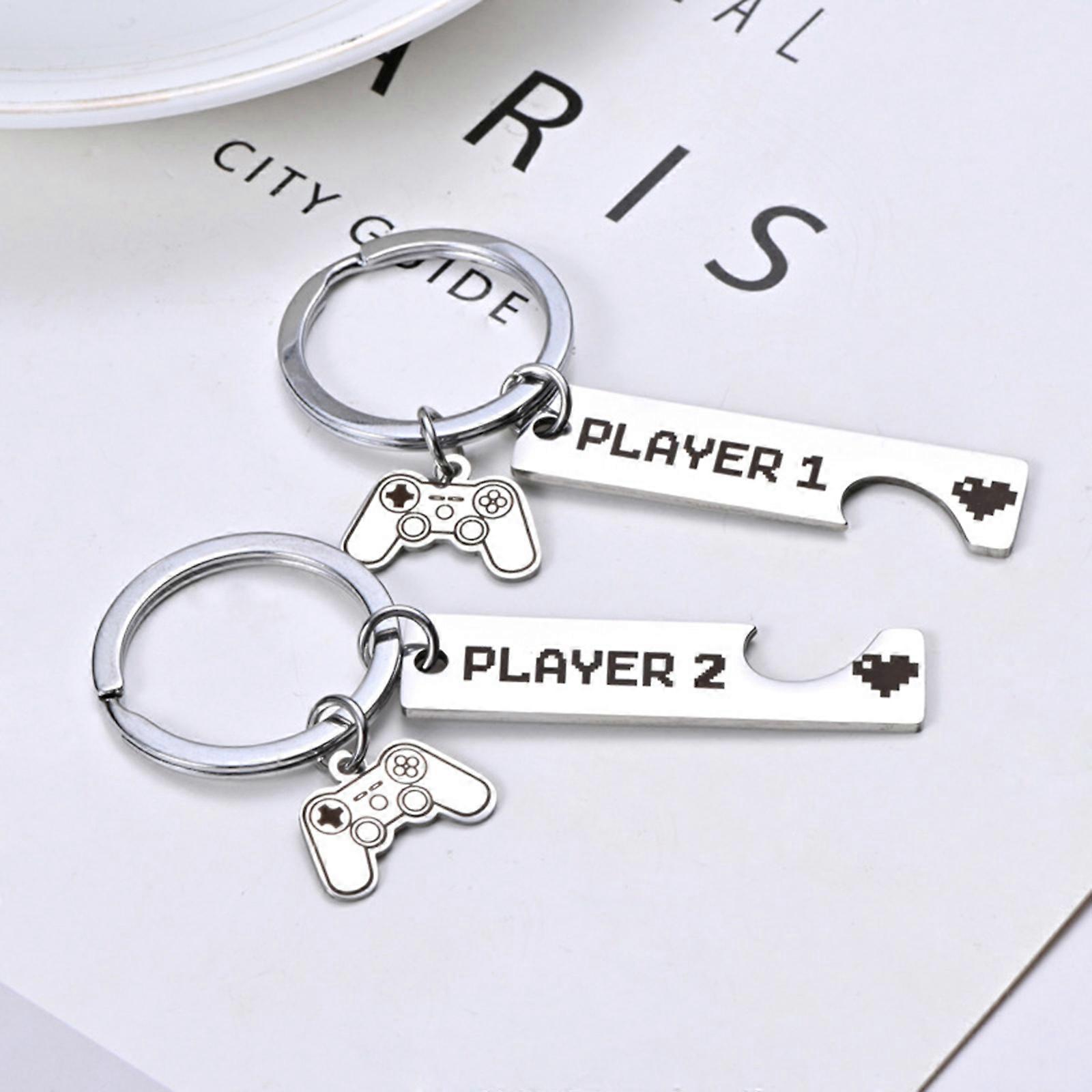 2 Pcs Keychain Stainless Steel Gamer Key Ring Key Chain Charm Keyring ...