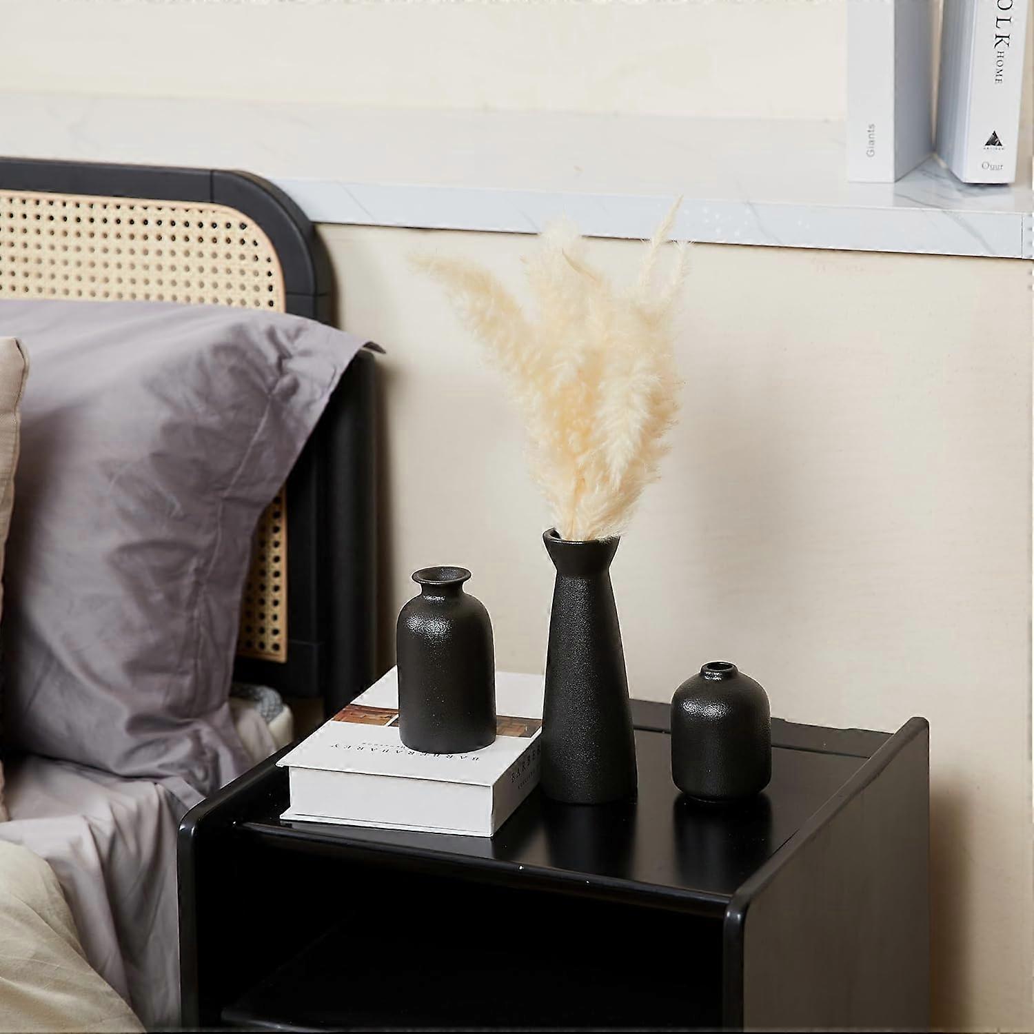 Black Ceramic Vase Set of 3,Small Boho Vase for for Decor,Matte Frosted ...