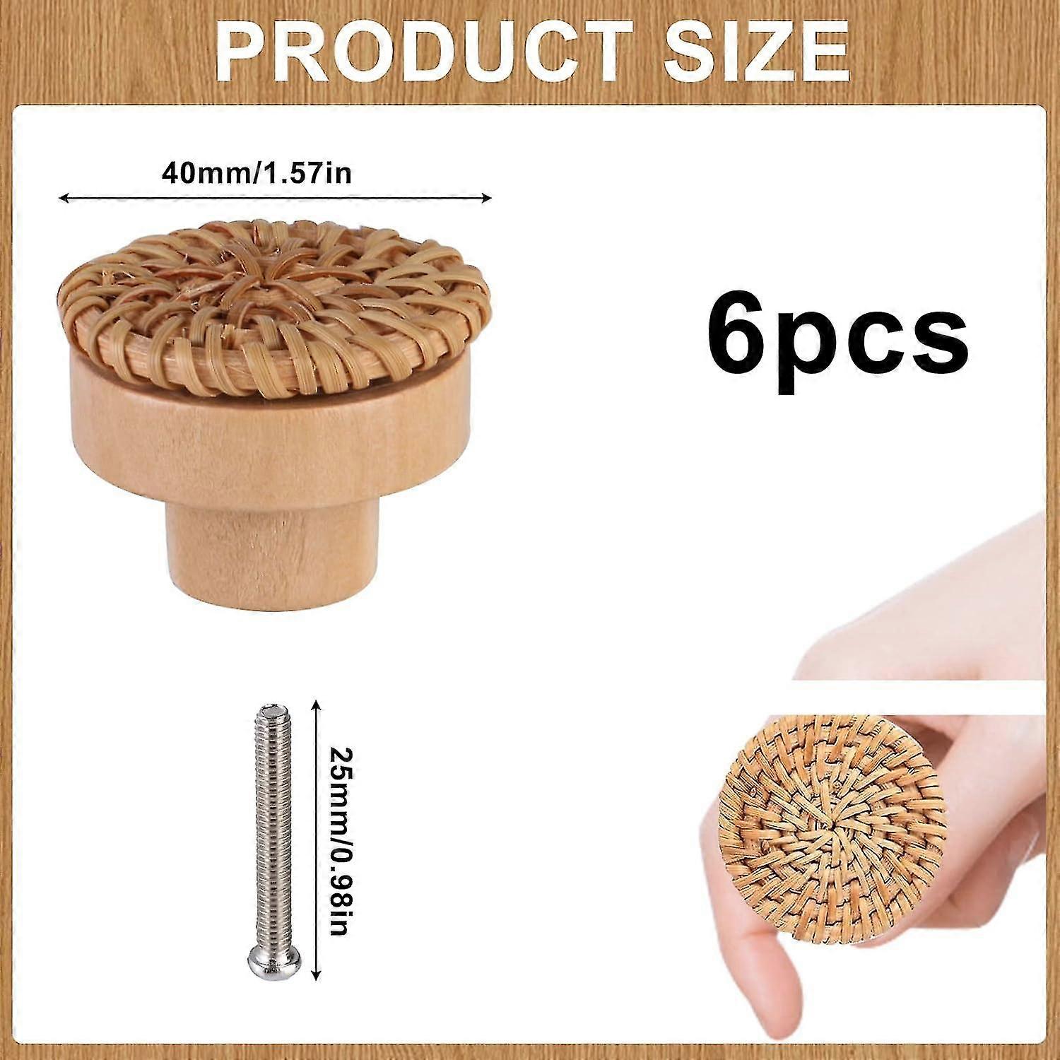 Pack Of 6 Rattan Furniture Knobs Drawer Knobs Bohemian Style Round Wooden Drawer Handle Door ...