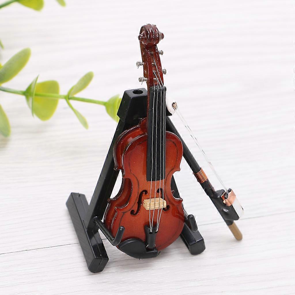 7CM Mini Violin Miniature Musical Instrument Wooden Model with Support ...