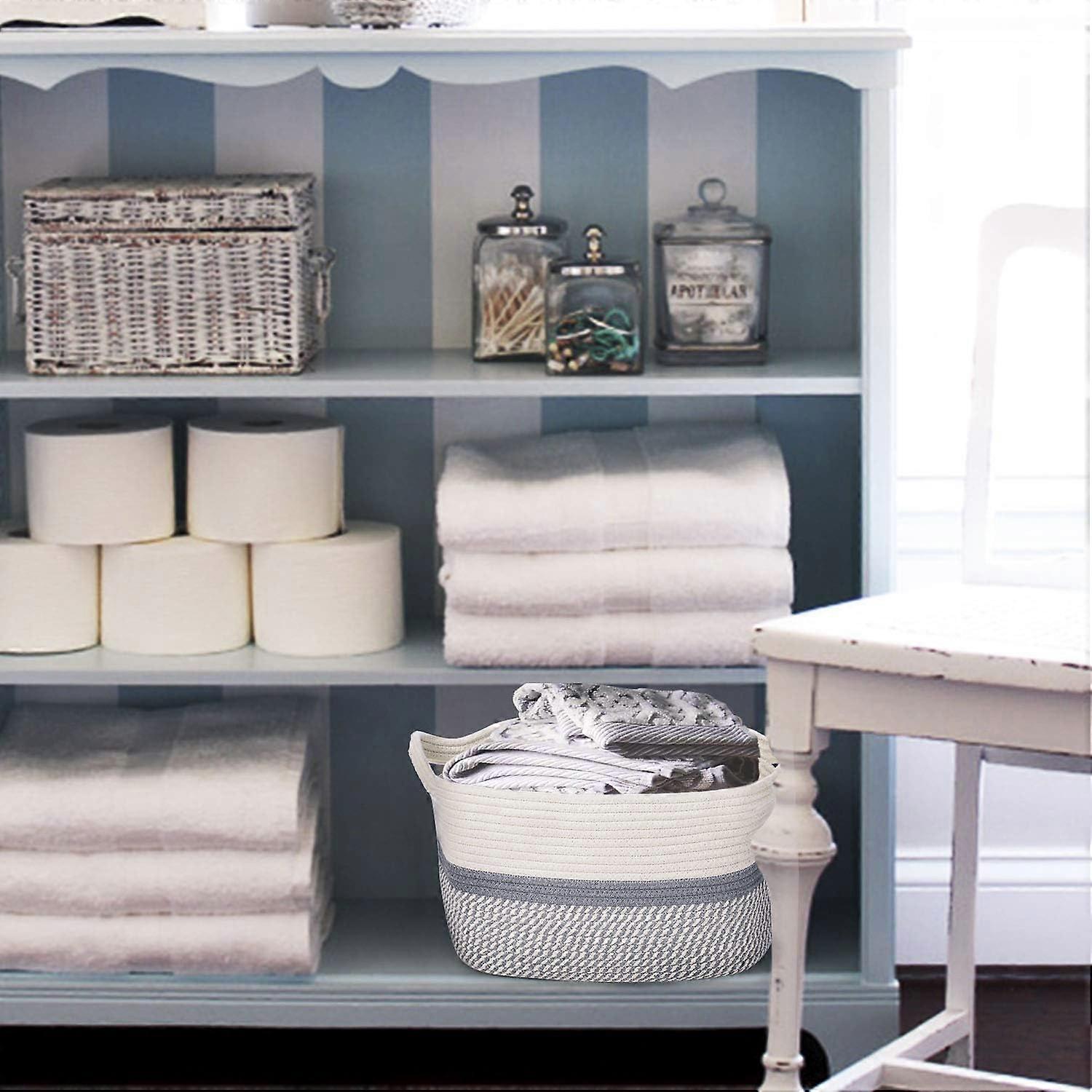 Square Cotton Rope Woven Basket with Handles For Books, Magazines, Toys ...