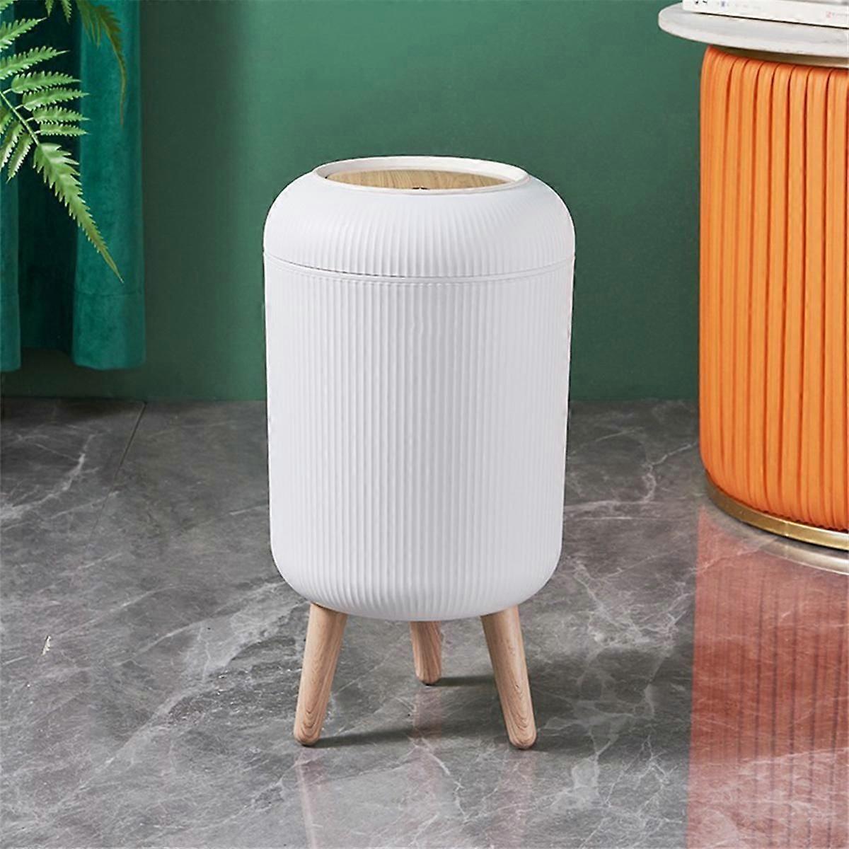 High-Legged Wood Grain Trash Can Plastic Dustbin Suitable for Kitchens ...