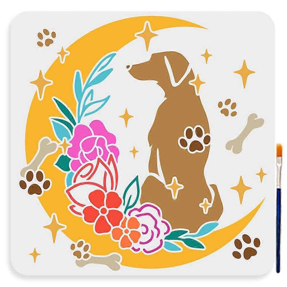 Dog Moon Stencil 11.811.8inch Large Floral Dog Paw Print Moon Star ...