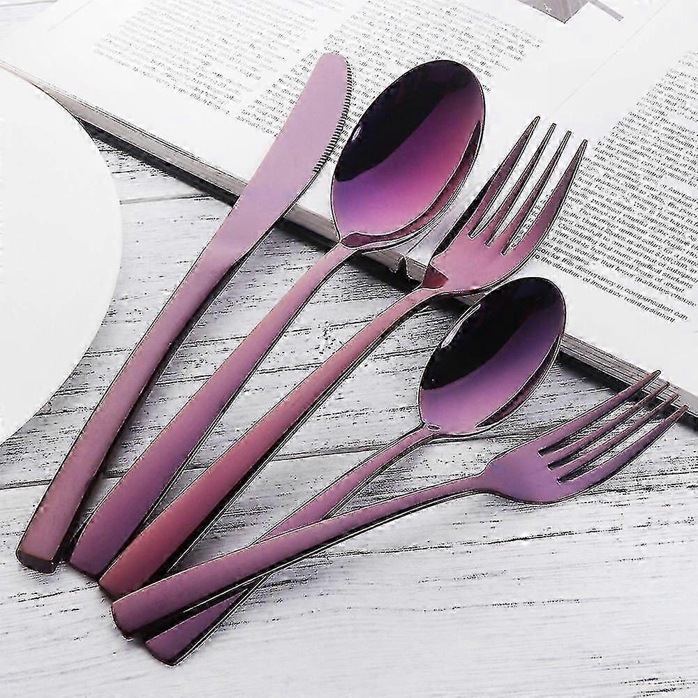 4-Person Purple Stainless Steel Flatware Set, 20-Piece Reusable Cutlery ...